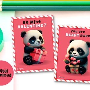 Panda Valentine Printable / Set of Valentine Cards / Printable ...