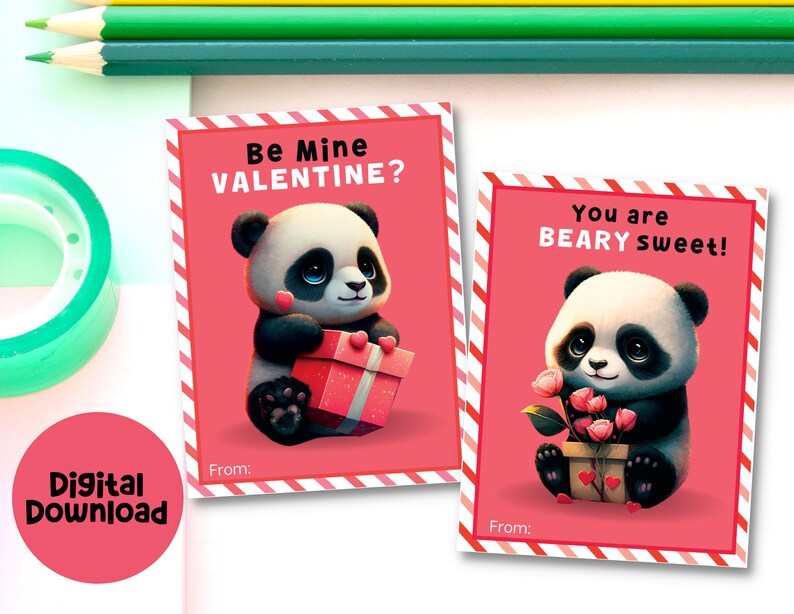 Panda Valentine Printable / Set of Valentine Cards / Printable ...