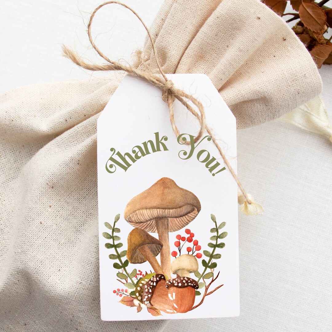 Mushroom Gift Tags, Watercolor Mushroom, Printable Thank You Tags ...