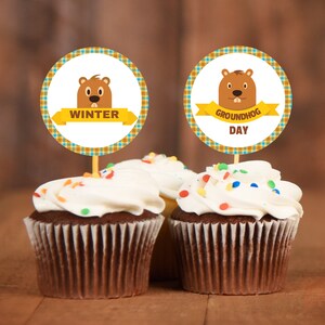 Groundhog Day Cupcake Toppers / Party Printable / Punxsutawney Phil ...