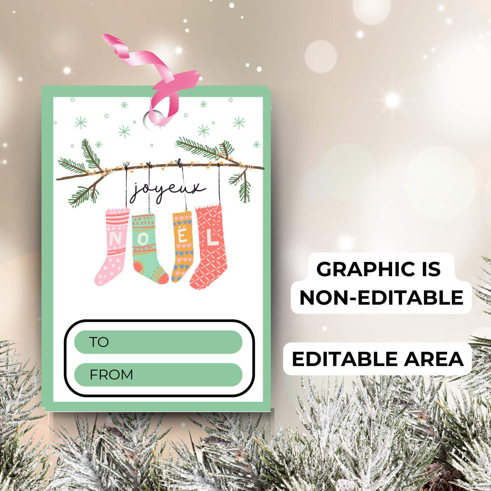 EDITABLE Joyeux Noel Merry Christmas Gift Tags, Printable Joyeux Noel ...