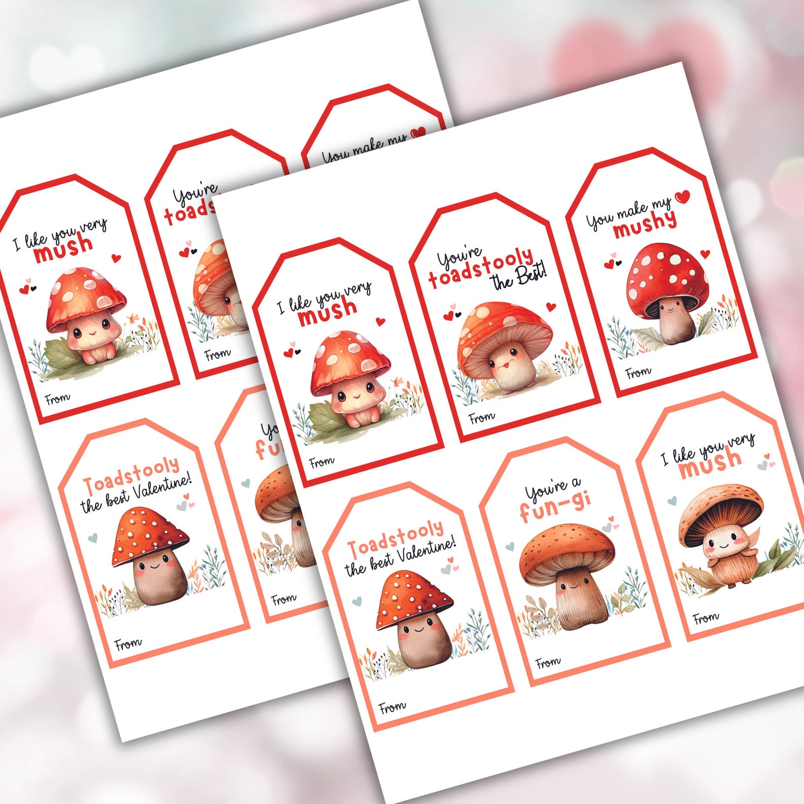 Printable Mushroom Valentine Tags, Kids Valentines, Mushroom Tags for ...
