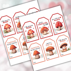 Printable Mushroom Valentine Tags, Kids Valentines, Mushroom Tags for ...