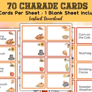 Thanksgiving Charades Pictionary, Thanksgiving Game Kids & Adults ...