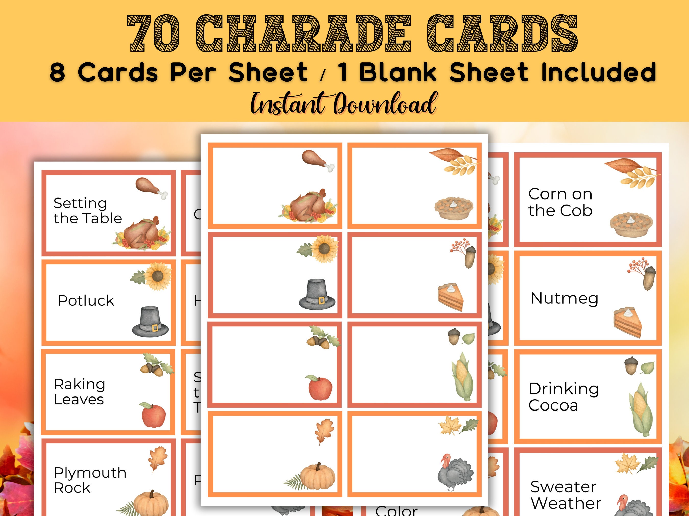 Thanksgiving Charades Pictionary, Thanksgiving Game Kids & Adults ...