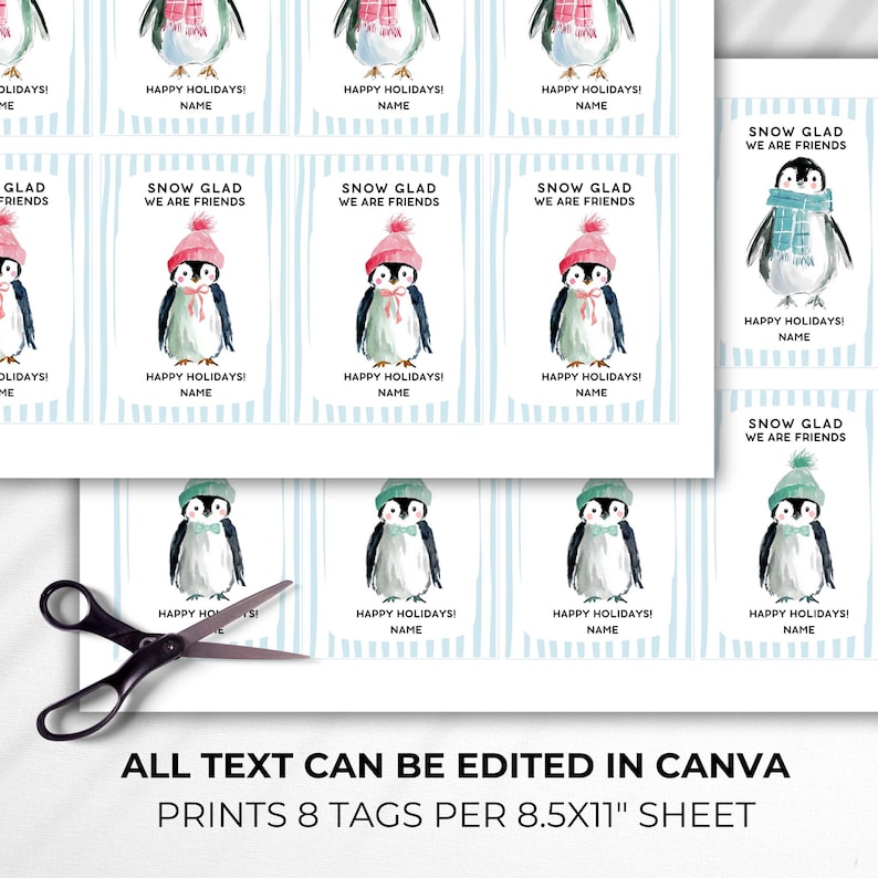 Penguin Christmas Gift Tags Printable, Kid Classroom Tags, Christmas ...