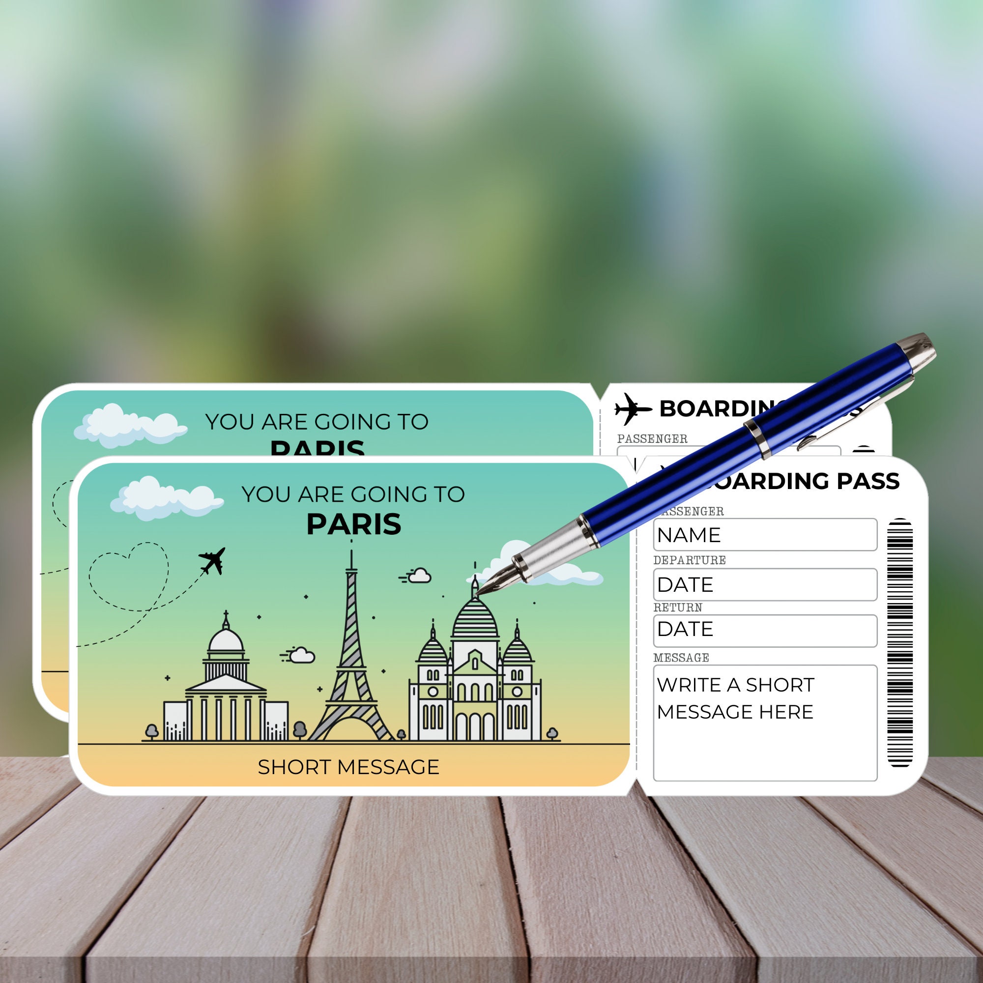 EDITABLE Paris France Surprise Gift Ticket, Editable Canva Boarding ...