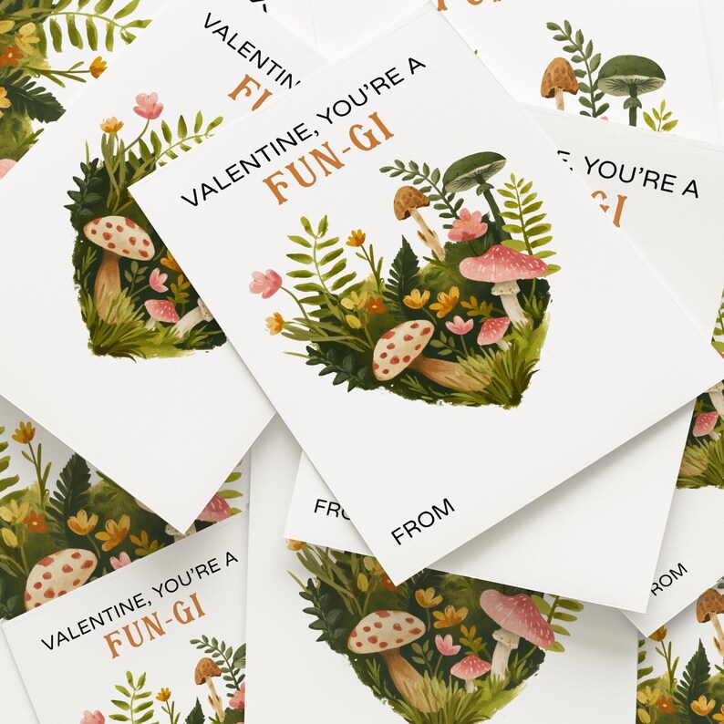 Mushroom Valentine Printable PDF, Valentines Day Cards, Mushroom Cards ...
