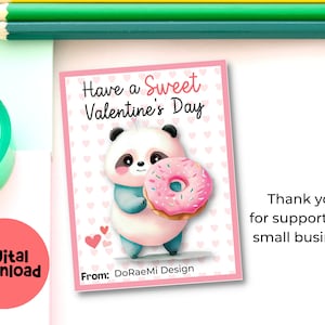 Panda Valentine Printable / Panda Valentine Cards / Donut Valentines ...