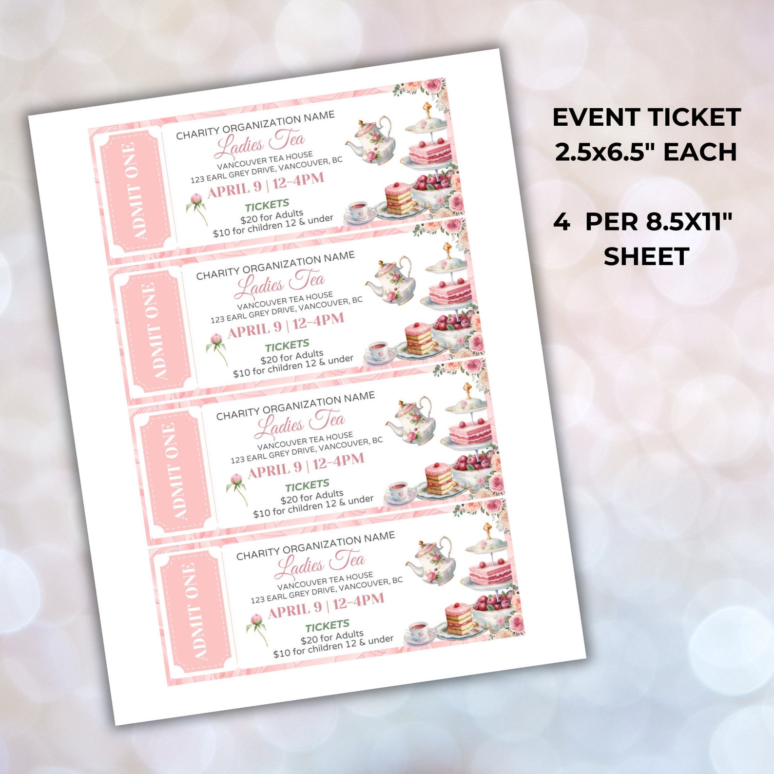 EDITABLE Tea Party Event Ticket, High Tea Party Template, Tea Party ...