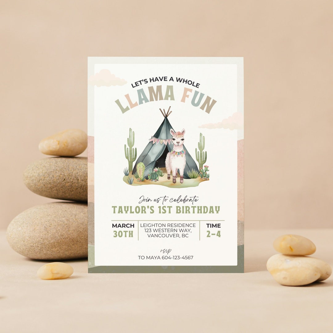 EDITABLE Llama Birthday Invitation, A Whole Llama Fun, Llama Invitation ...