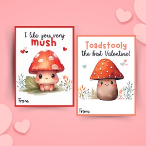 Printable Mushroom Valentine Cards, Kids Valentines, Mushroom Cards for ...