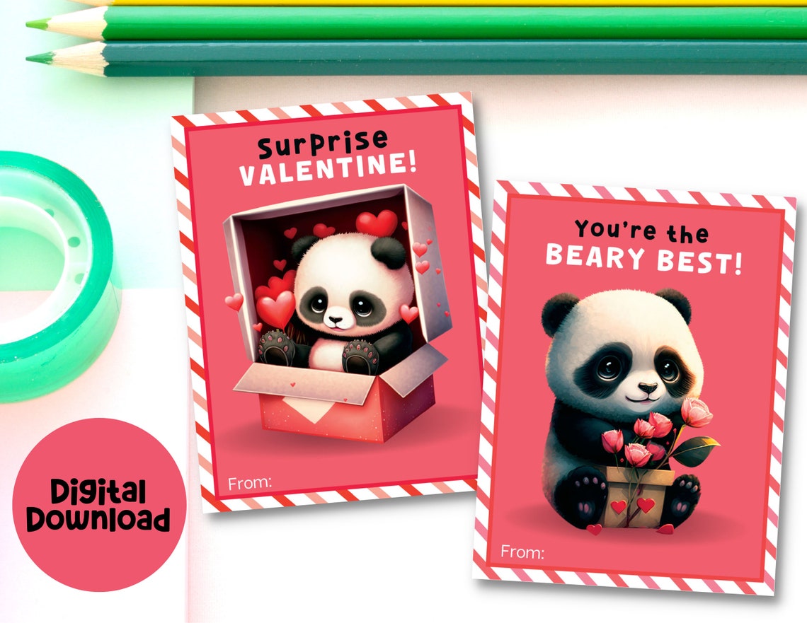 Panda Valentine Printable / Set of Valentine Cards / Printable ...