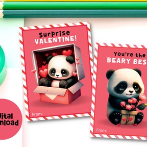 Panda Valentine Printable / Set of Valentine Cards / Printable ...