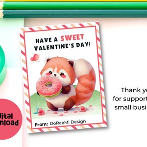 Red Panda Valentine Printable / Panda Valentine Cards / Donut ...