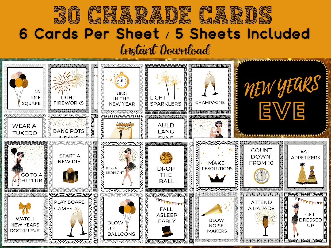 Printable New Years Charades Game / Holiday Charades / New Years Eve ...