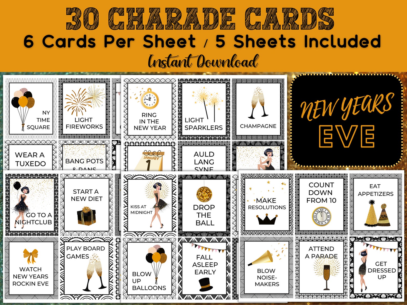 Printable New Years Charades Game / Holiday Charades / New Years Eve ...