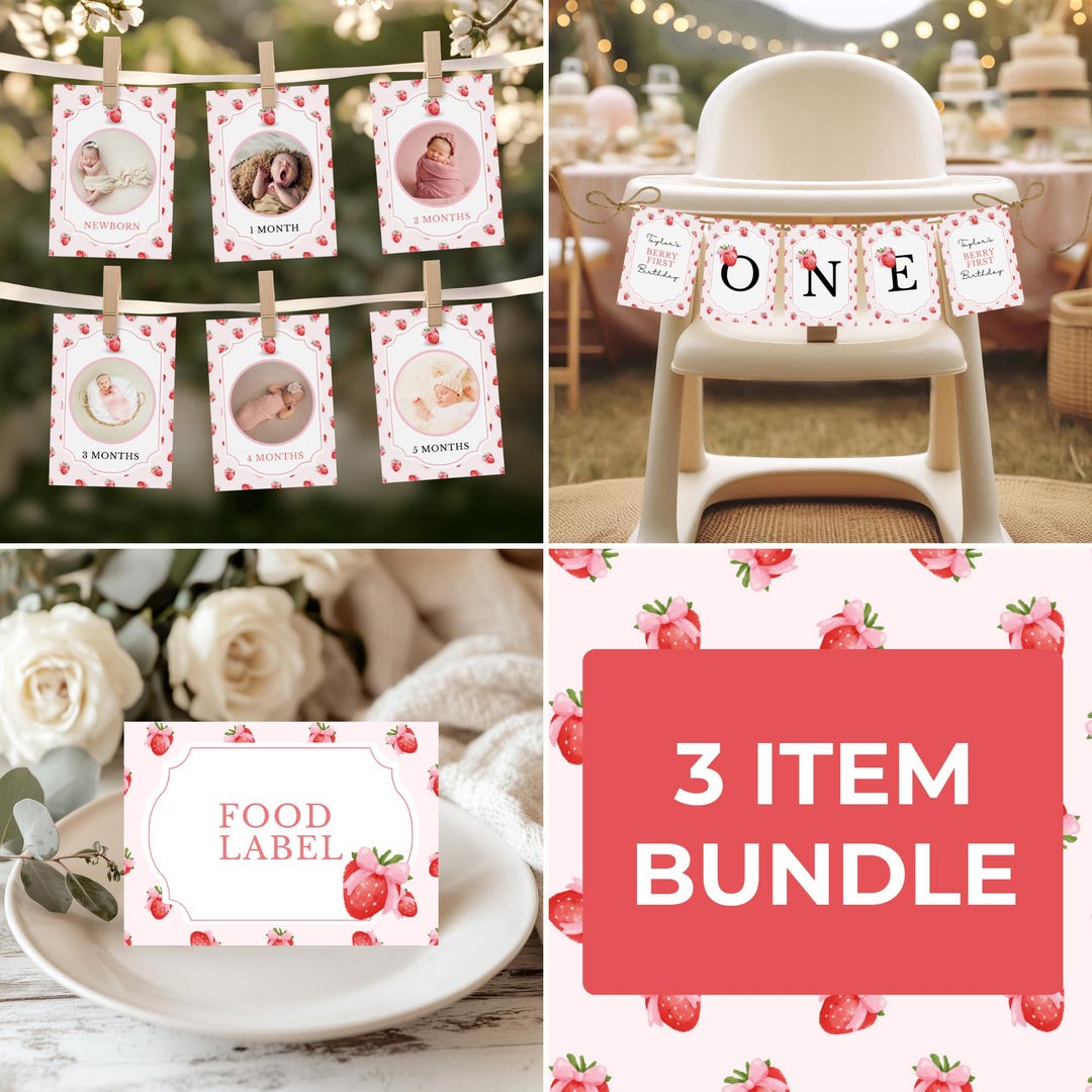 High Chair Banner, Berry 1st Photo Banner, Strawberry Birthday Baby ...