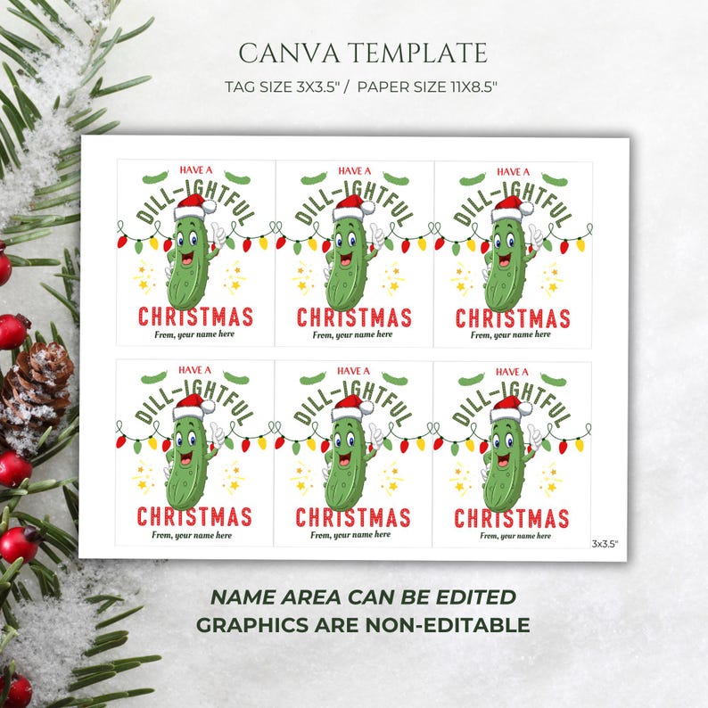 Have A Dill-ightful Holiday Printable Tag, Christmas Pickle Tags ...