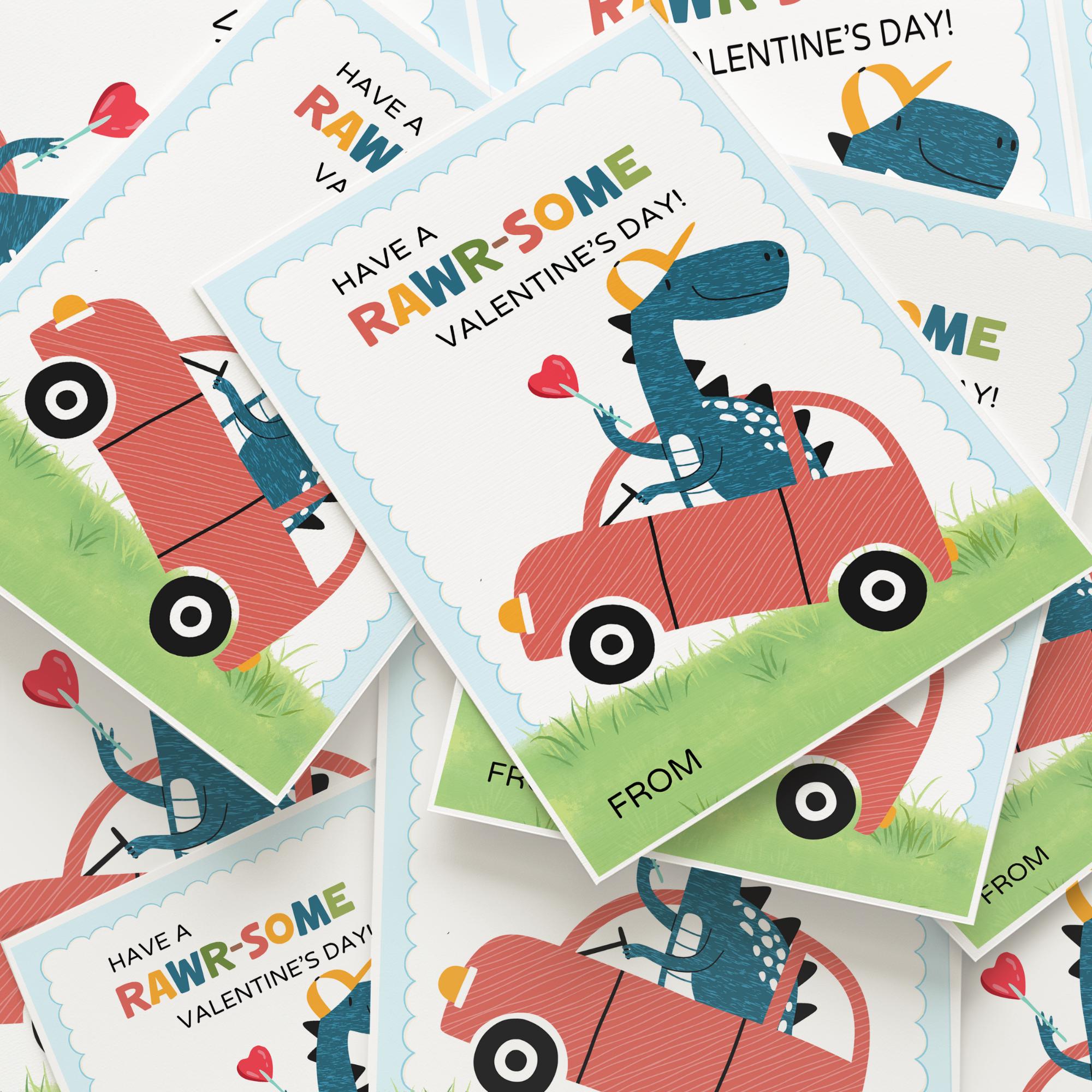 Printable Dinosaur Valentine Cards, Cute Dino Valentine's Day Card Kids ...