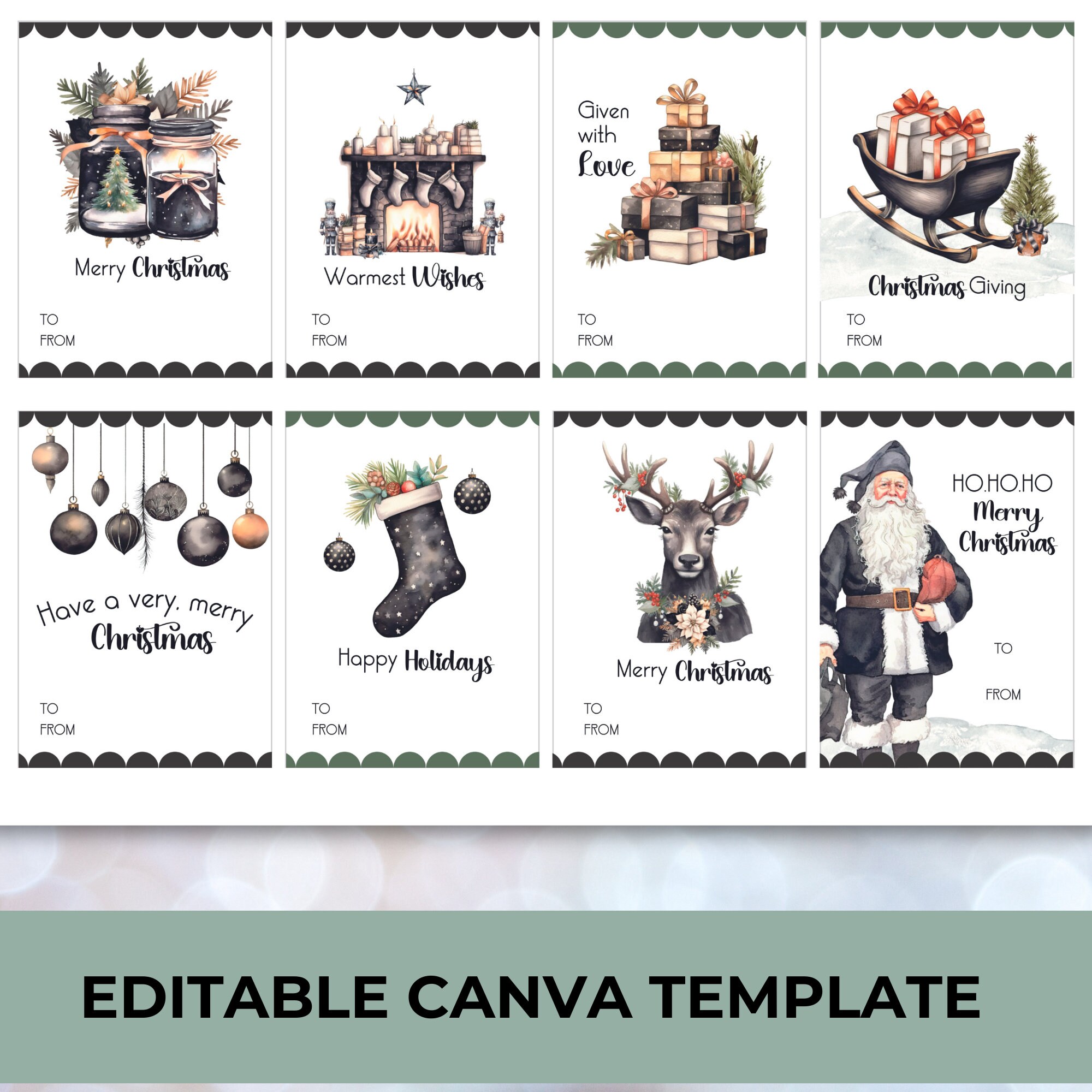 Editable Gothic Christmas Tags, Printable Black Christmas Gift Tags ...