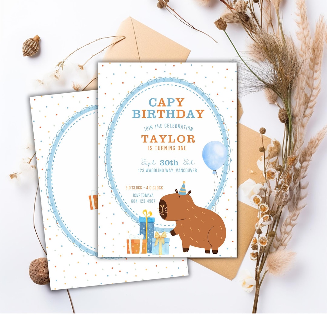 EDITABLE Capybara Birthday Invitation, Capy Birthday Party, Capybara ...