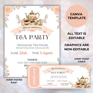 EDITABLE Tea Party Event Ticket, High Tea Party Template, Tea Party ...