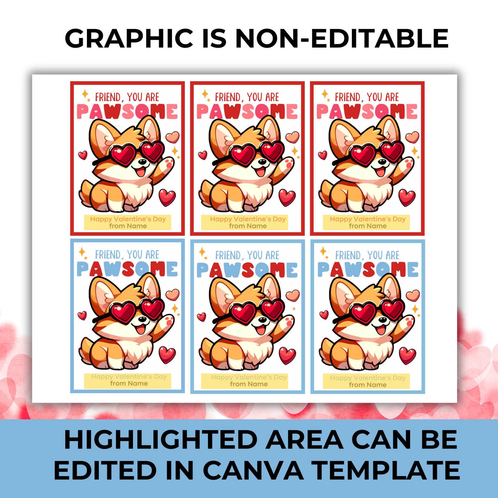 EDITABLE You Are Pawsome Corgi Dog Valentine's Day Card, Kids School ...