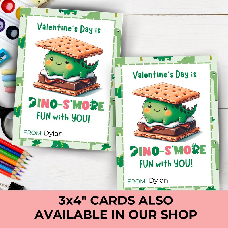 PRINTABLE S'mores Valentines, Dinosaur Valentine Card, S'mores Treat ...
