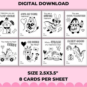 Valentine Coloring Cards, Classroom Valentine Cards, Kid Valentine Card ...