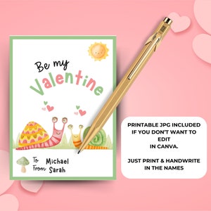 EDITABLE Snail Valentine Card, Mushroom Valentines, Printable Kids ...