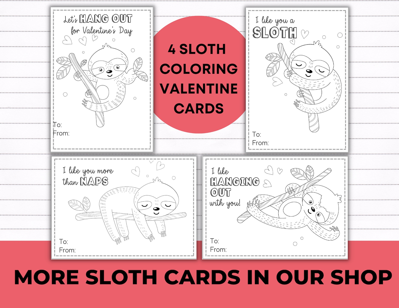 Sloth Valentines / Printable Valentine / Sloth Valentine Card / Instant ...