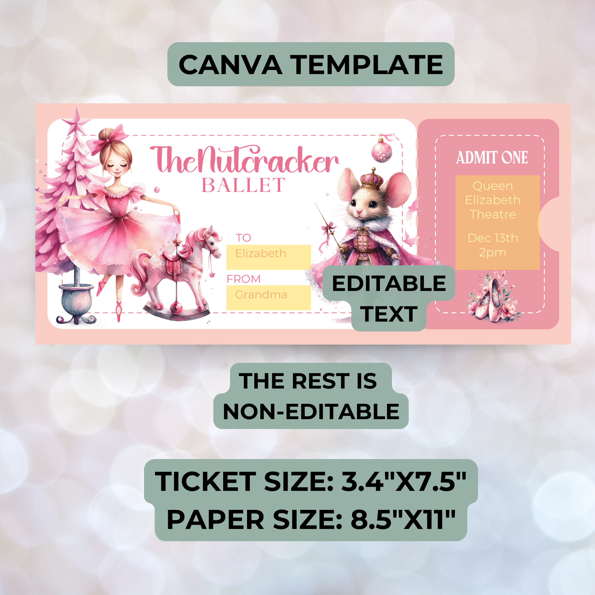 Editable Nutcracker Ticket Personalized Nutcracker Ballet - Etsy