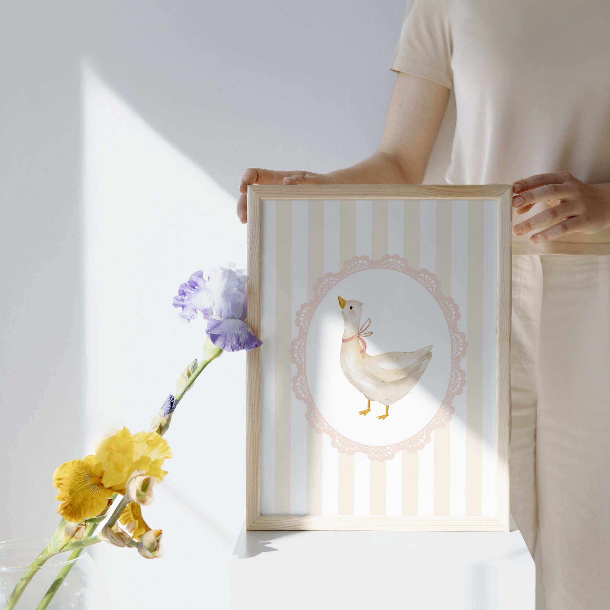 Duck Nursery Print Set, Blush Pink Nursery Decor, Pink Stripe Art, Duck ...