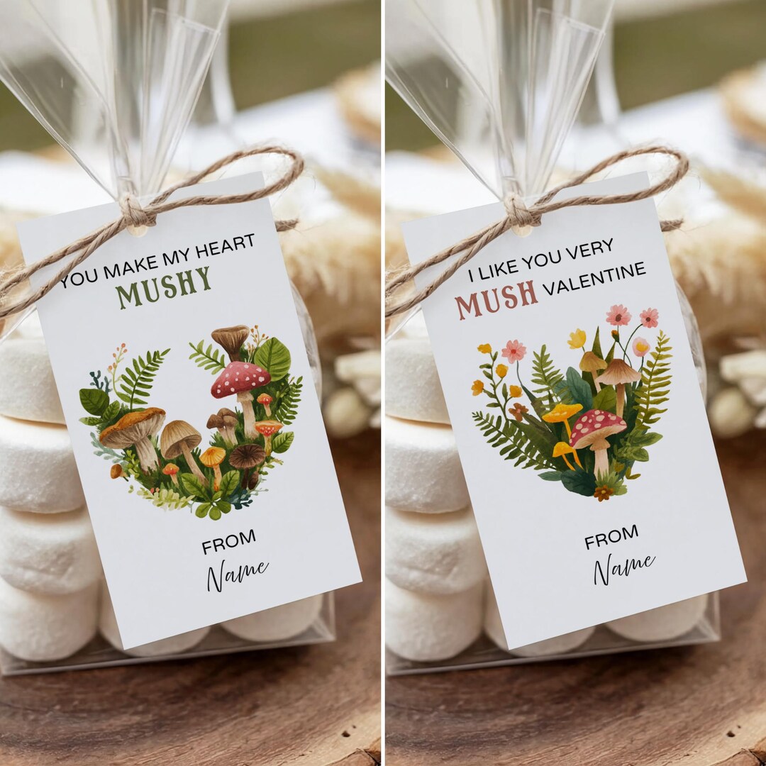 Printable Mushroom Valentine Tags, Kids Valentines, Mushroom Tags for ...