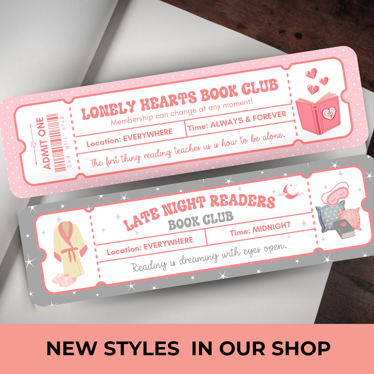 Late Night Readers Book Club Bookmark Bookmark Ticket - Etsy Canada