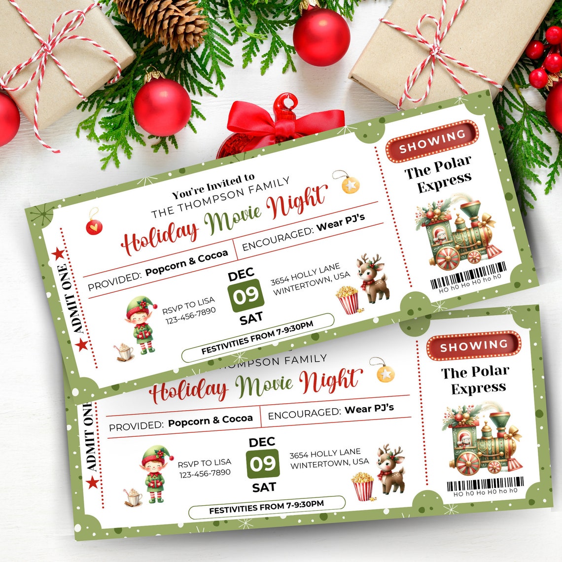 EDITABLE Christmas Movie Night Invitation Ticket, Xmas Movie Night ...