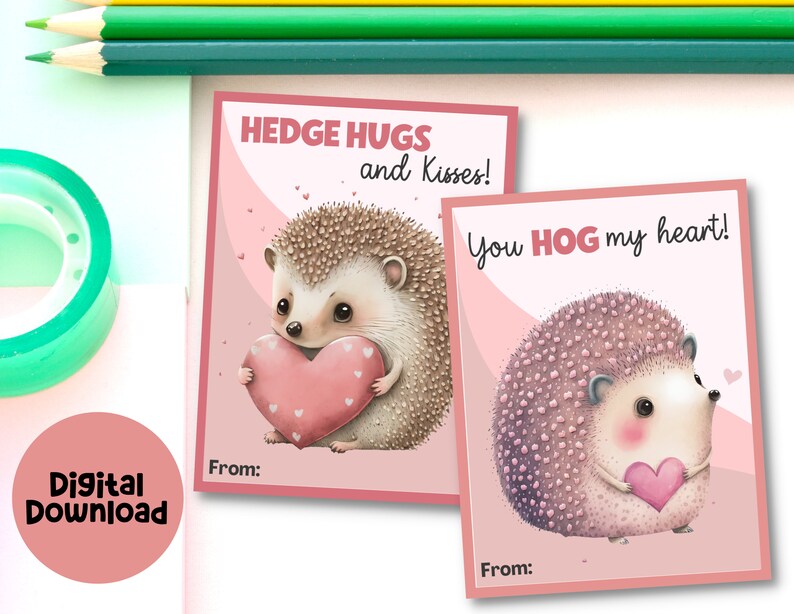 Watercolor Hedgehog Valentines / Printable Valentine / - Etsy