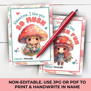 Printable Mushroom Valentine Cards, Kids Valentines, Mushroom Cards for ...