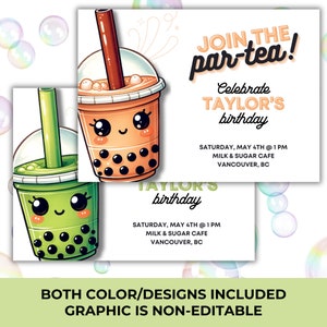Boba Tea Birthday Invitation Template, Birthday Par-tea, Boba Tea Party ...