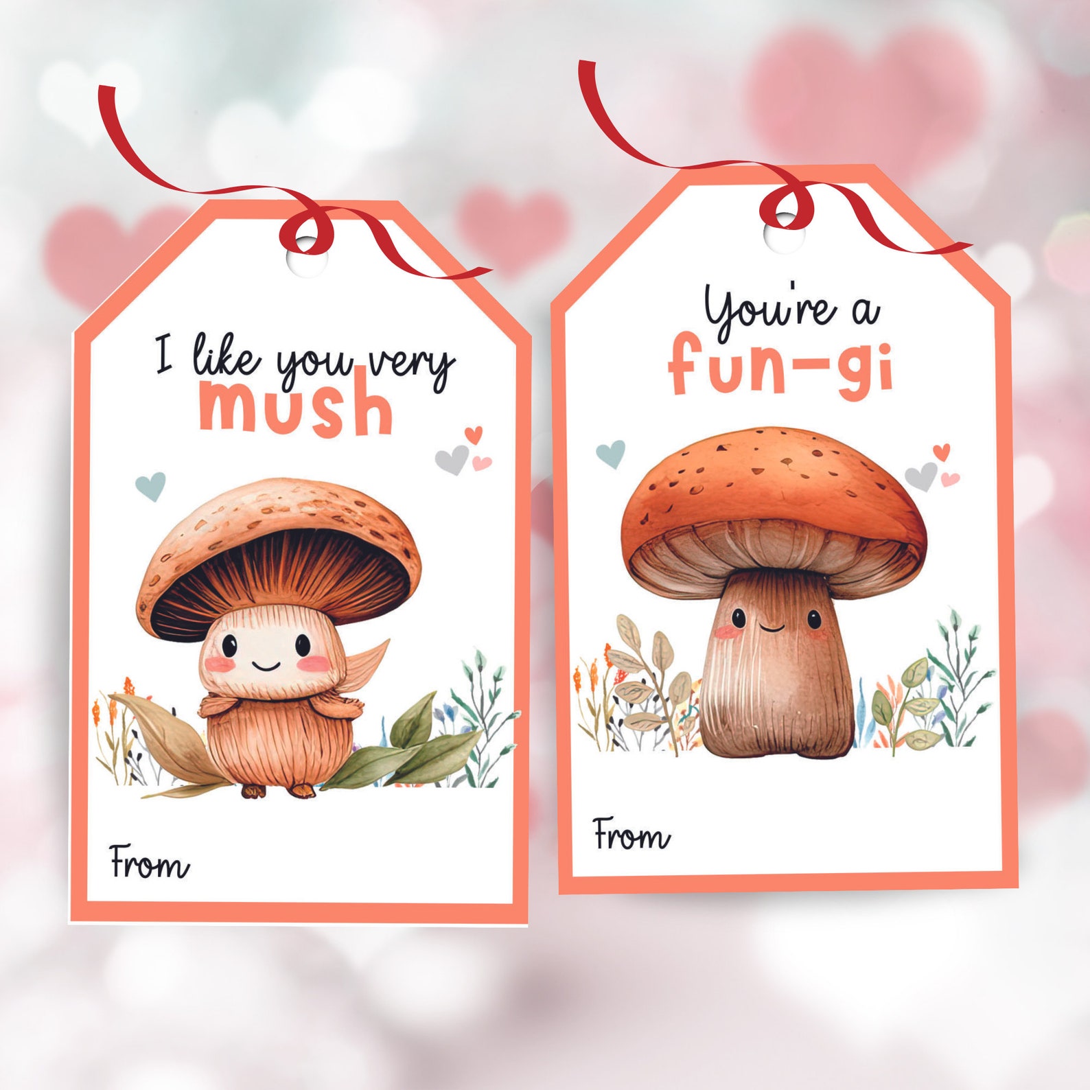Printable Mushroom Valentine Tags, Kids Valentines, Mushroom Tags for ...