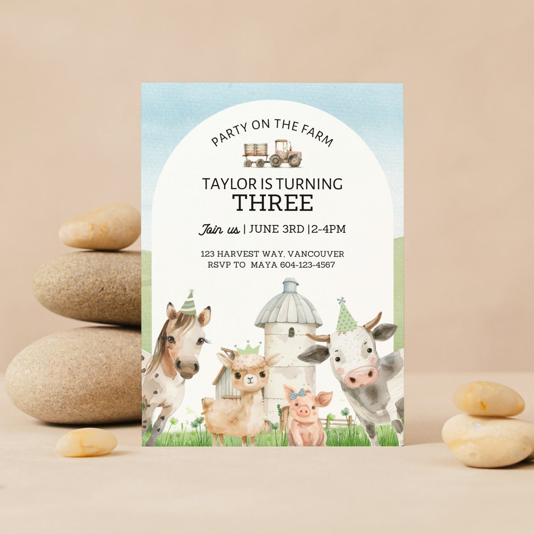 EDITABLE Farm Birthday Invitation Template,barnyard Farm Animals ...