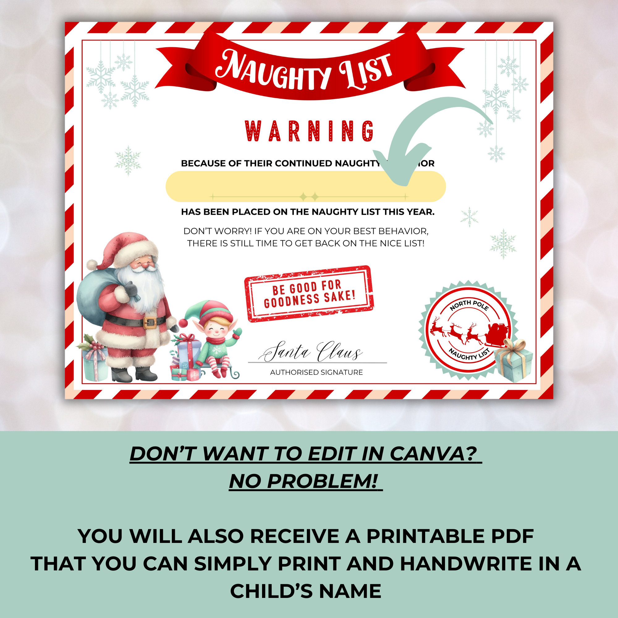 Editable Santa Naughty List Warning Letter Template Christmas - Etsy