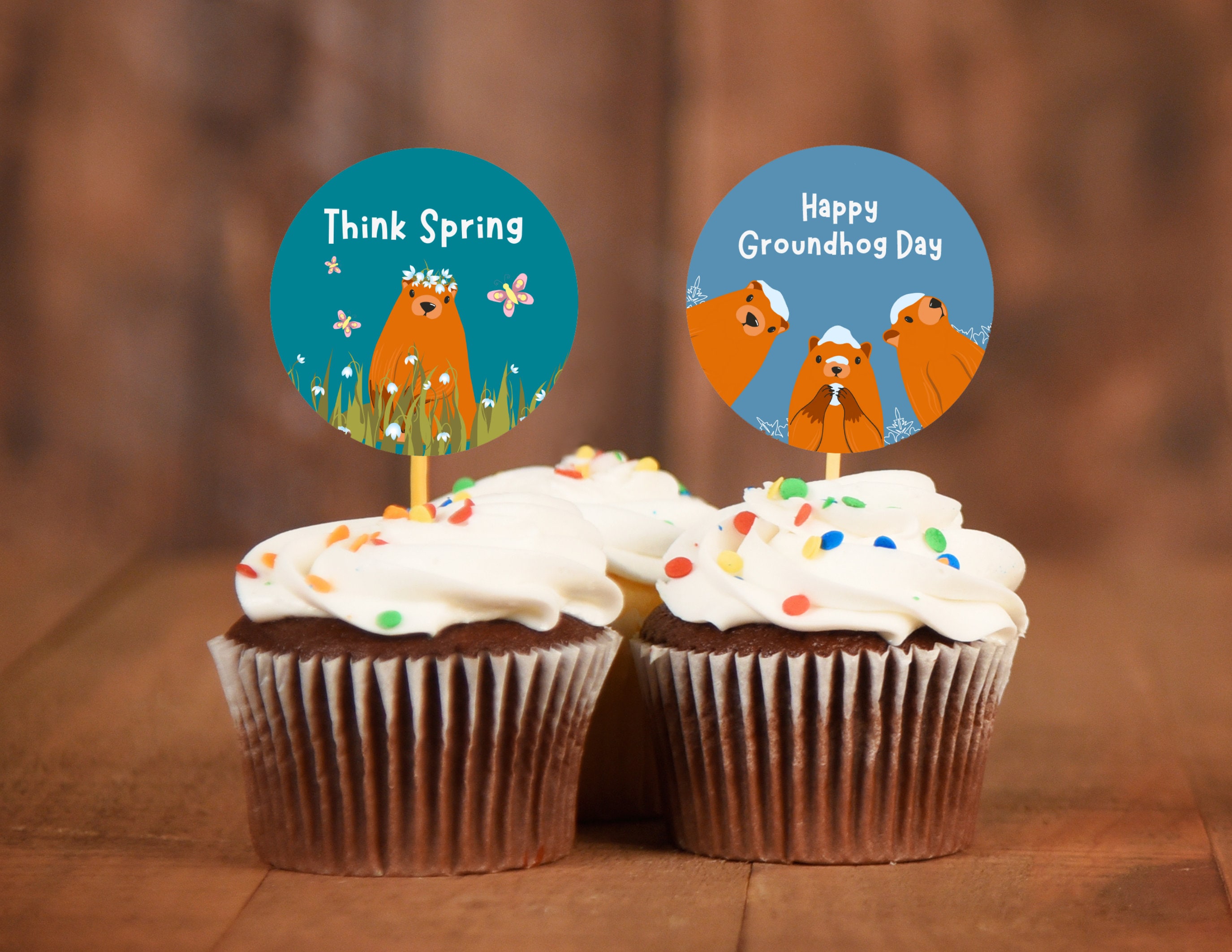 Groundhog Day Cupcake Toppers / Party Printable / Punxsutawney Phil ...