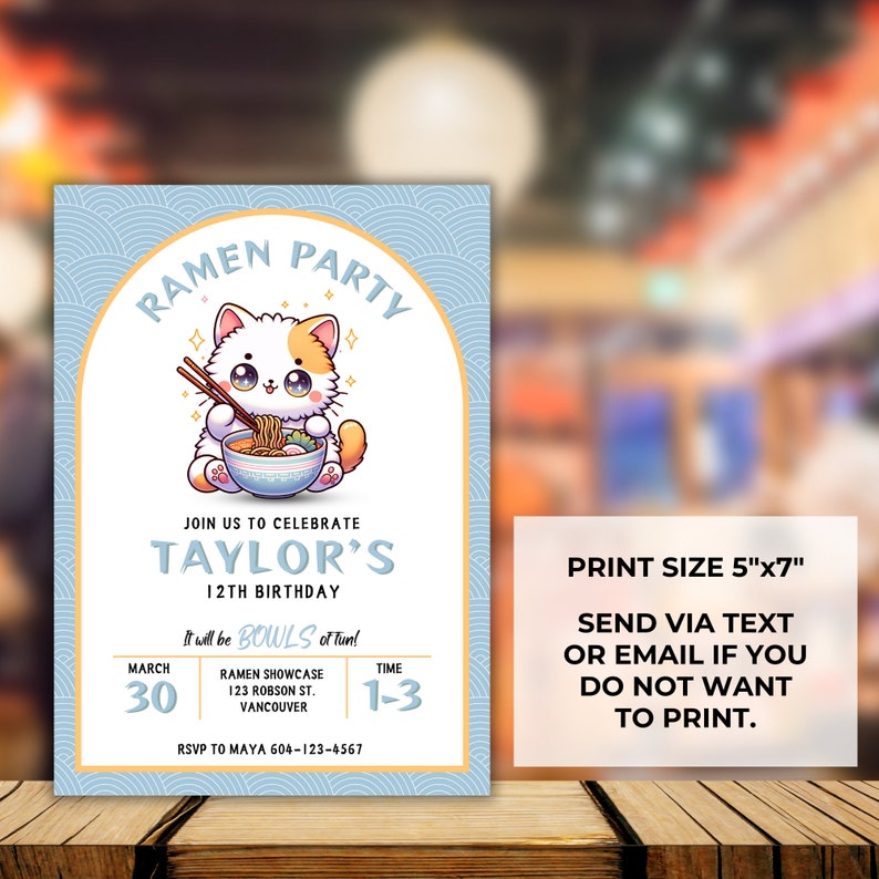 EDITABLE Cat Ramen Party Invitation, Japanese Party Invitation Template ...