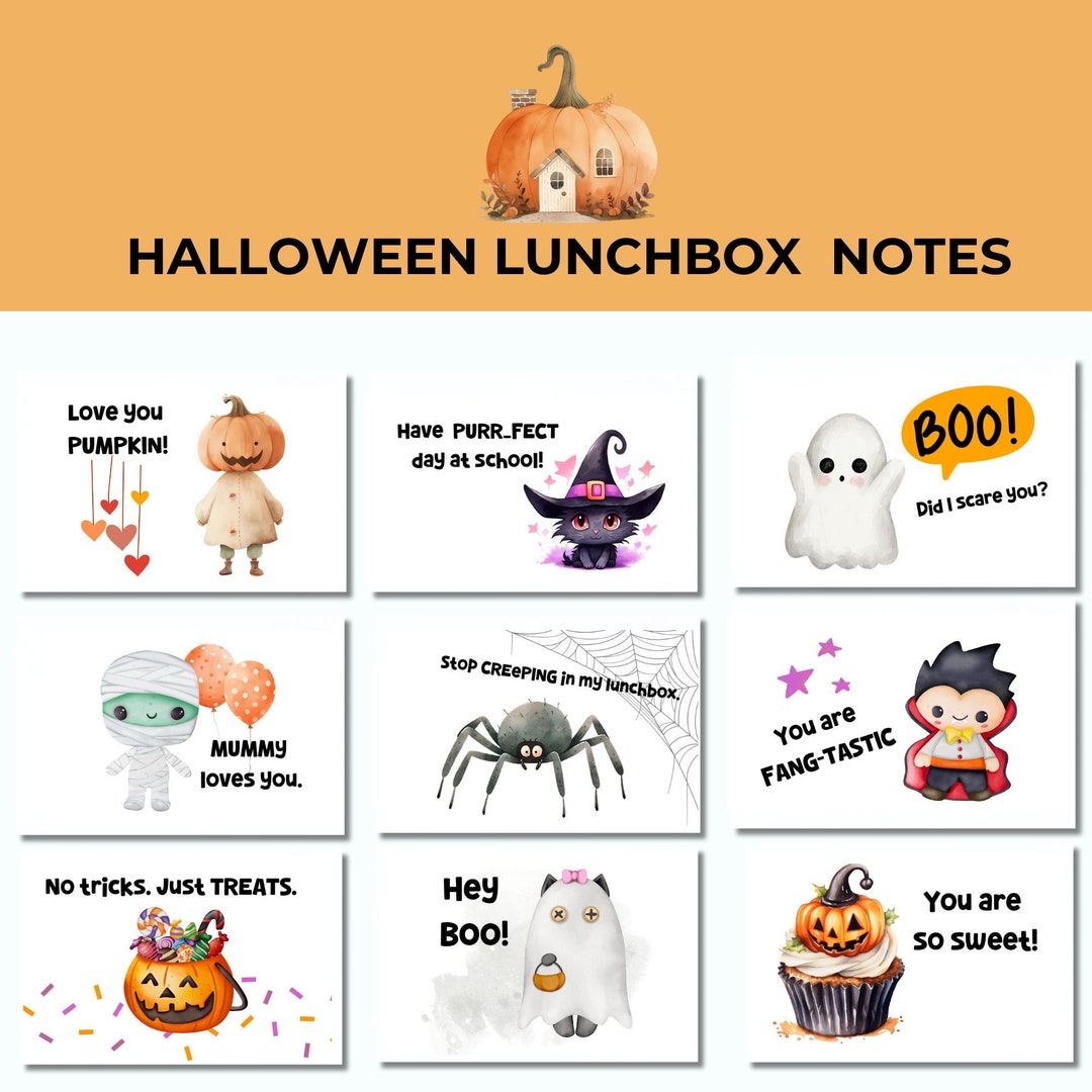 Halloween Lunchbox Notes, Cute Lunch Box Notes Printable, Kids Lunch ...