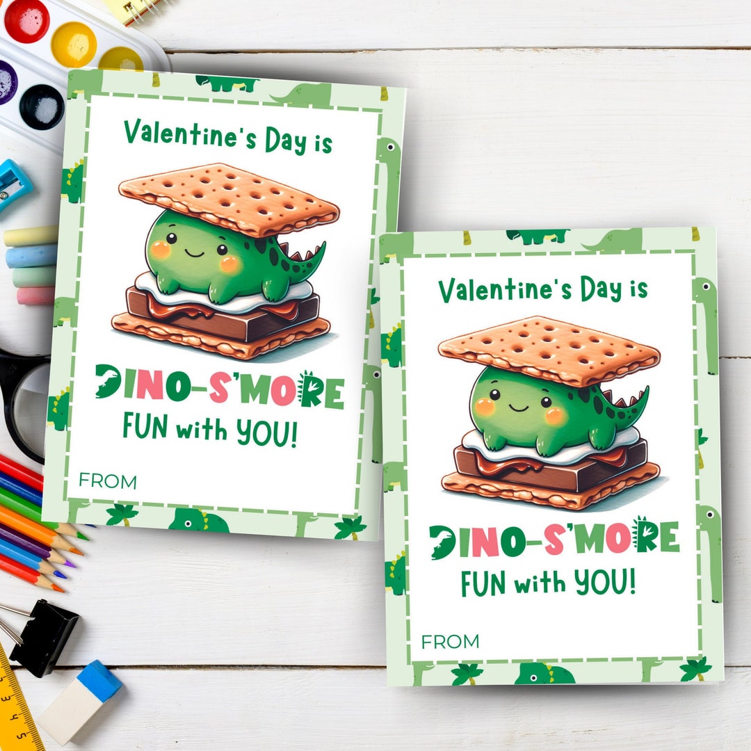 Printable Dinosaur Valentine, S'mores Valentine Tag, Dino-s'more ...