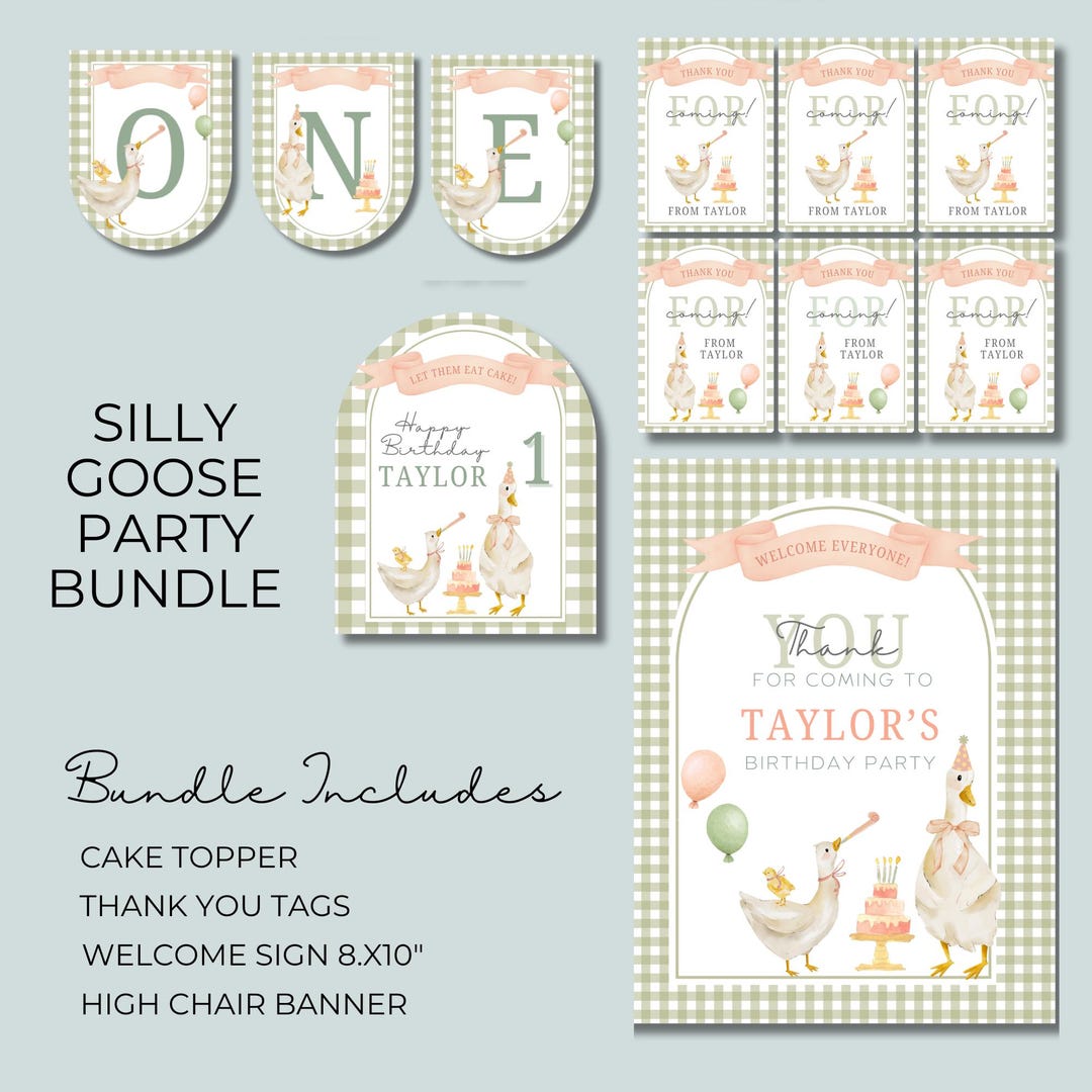 PARTY BUNDLE, Goose Birthday Decor, Silly Goose Thank You Tags, High ...