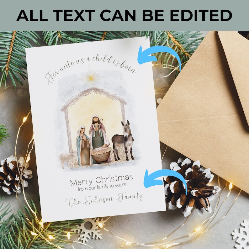 Editable Watercolor Nativity Card Printable, Christmas Card Template ...