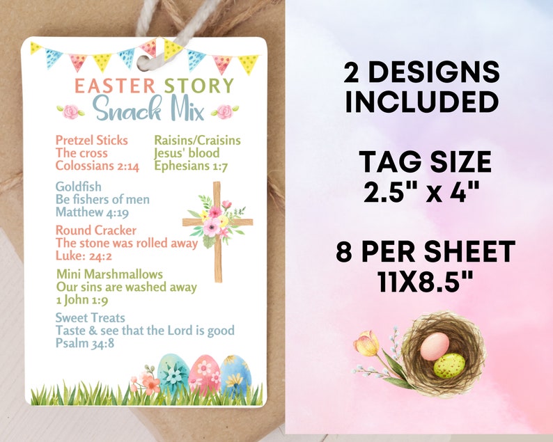 Religious Easter Story Snack Mix Printable Gift Tags, Easter Basket ...